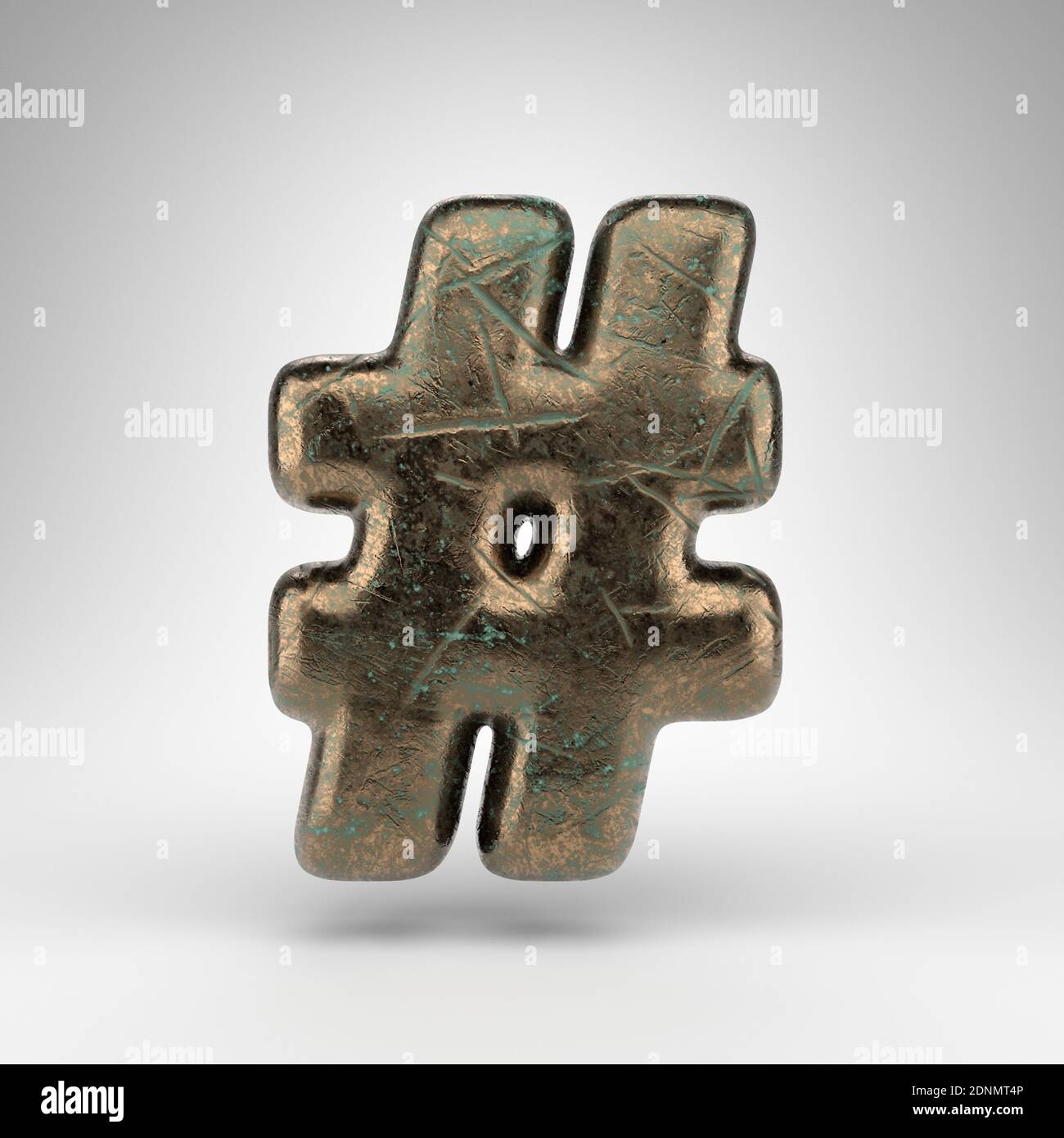 Hashtag symbol on white background. Bronze 3D rendered sign with ...