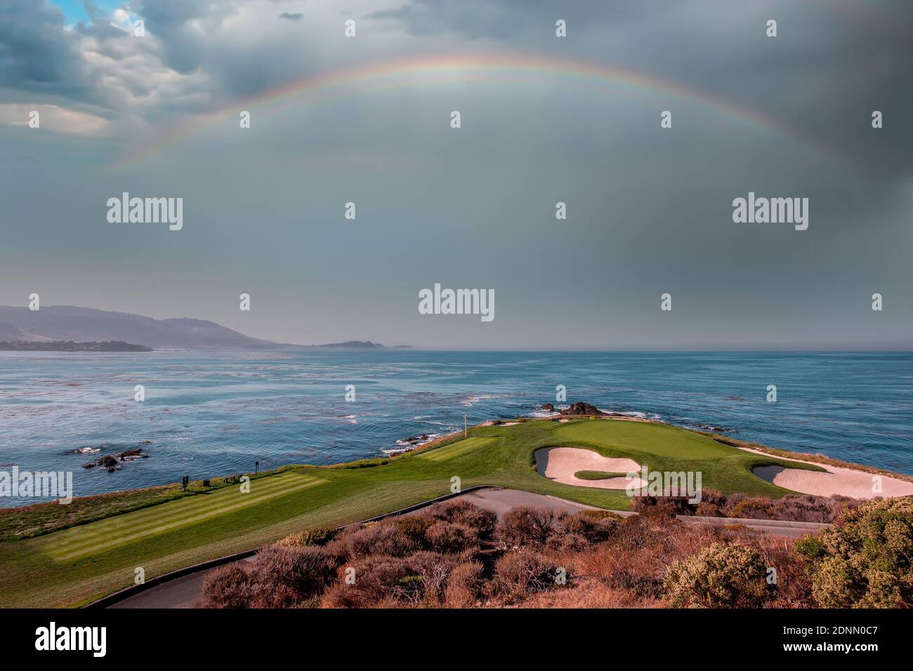 A view of Pebble Beach golf course, Hole 7, Monterey, California, USA ...