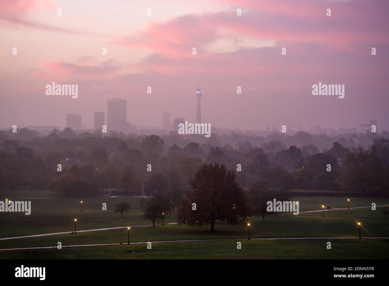 Early morning view of London, England from Primrose Hill Stock Photo ...