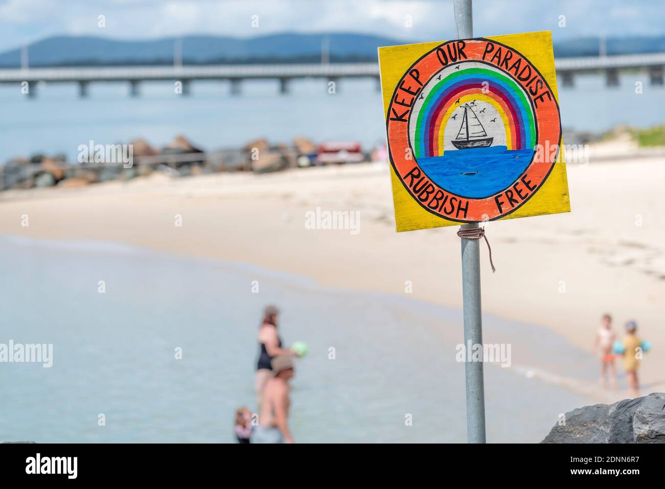 A hand painted anti litter sign posted by local residents at Tuncurry ...