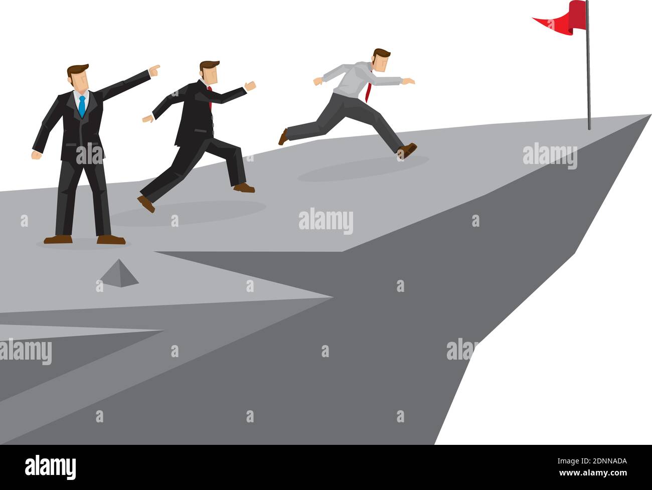 Businessman leads his team by showing direction to his team members of ...