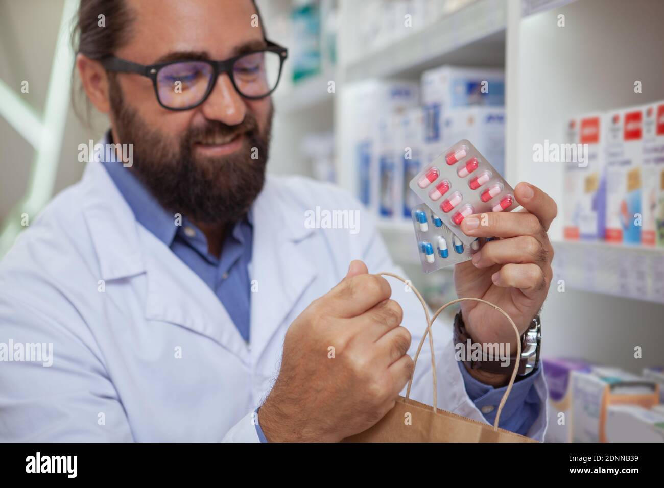 Close up handsome salesman putting hi-res stock photography and images ...