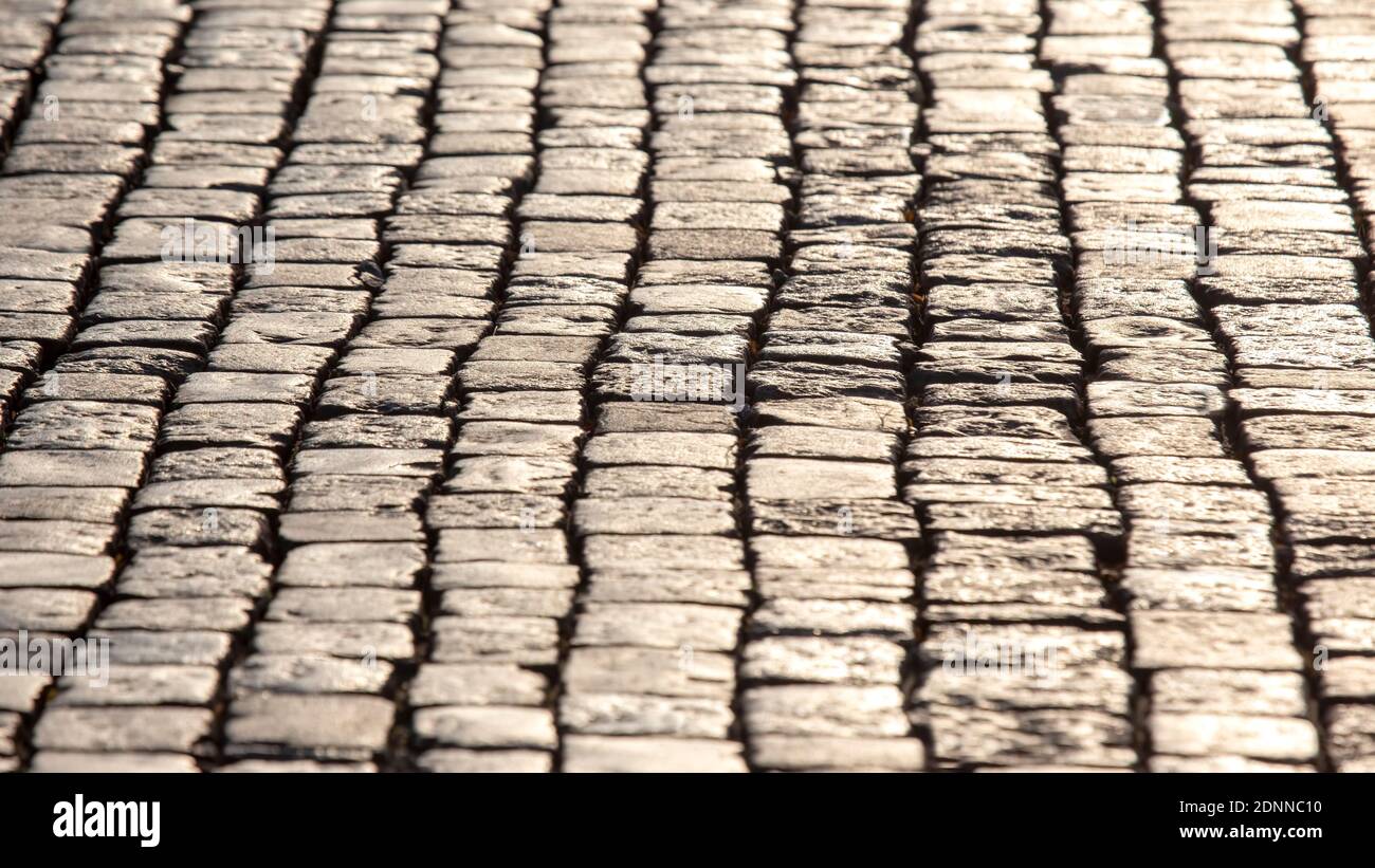 pavement close up in the sunlight. background texture of street stone ...