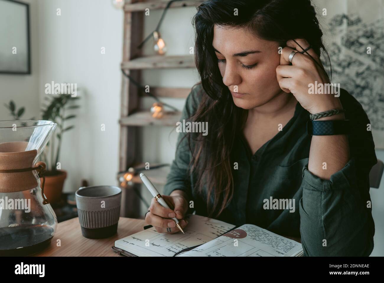 Woman making notes in diary Stock Photo - Alamy