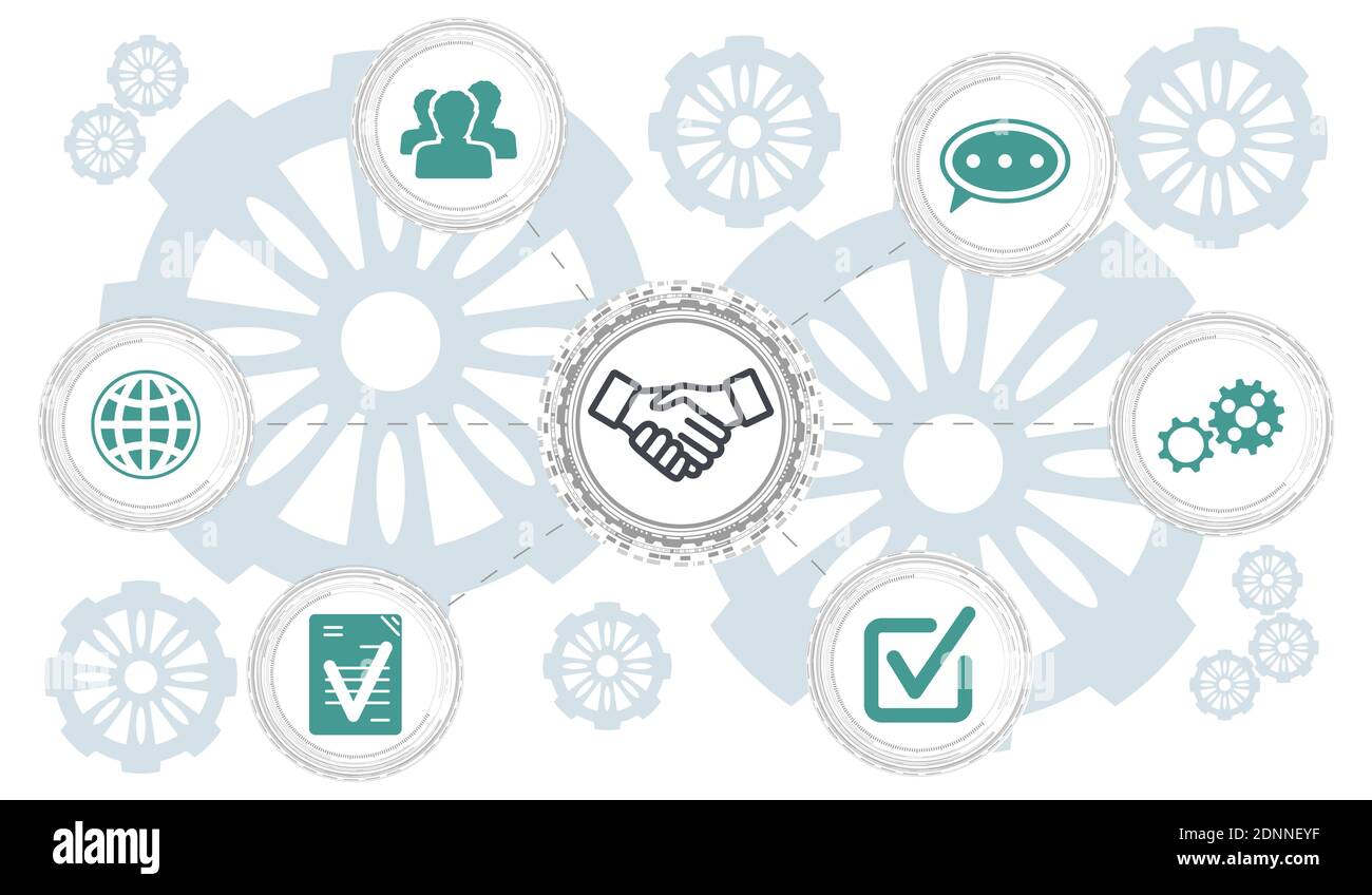 Concept of collaboration with connected icons Stock Photo - Alamy