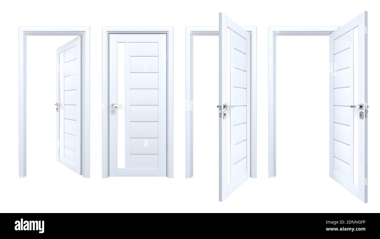 Set of 3D modern realistic doors with vertical glass stripe and ...