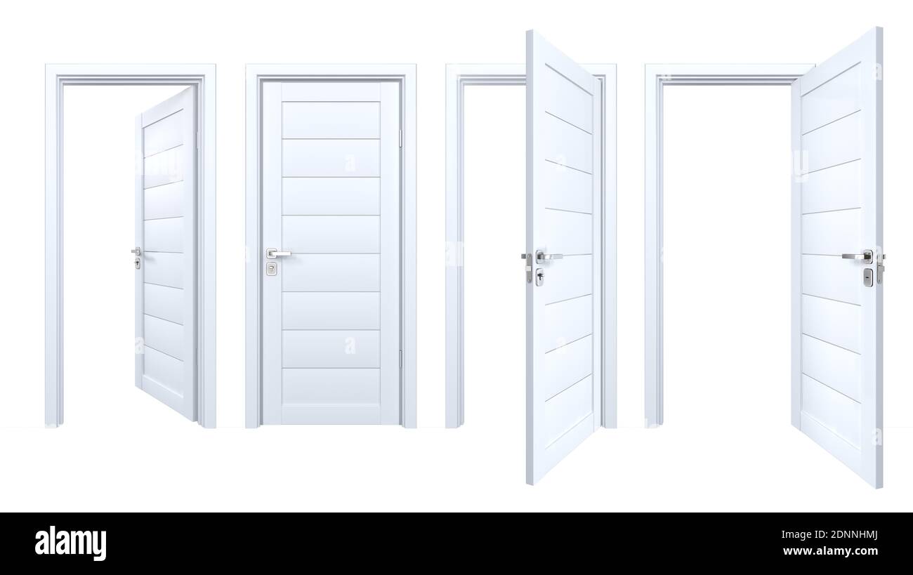 Set of modern, solid wood, single, 3D realistic entrances. Front view ...