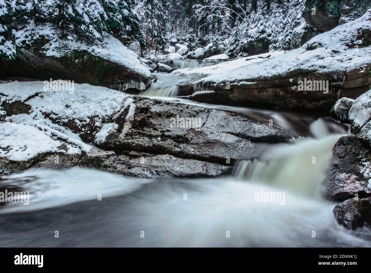 The group of waterfalls and cascades on the Cerna Desna River, close to ...