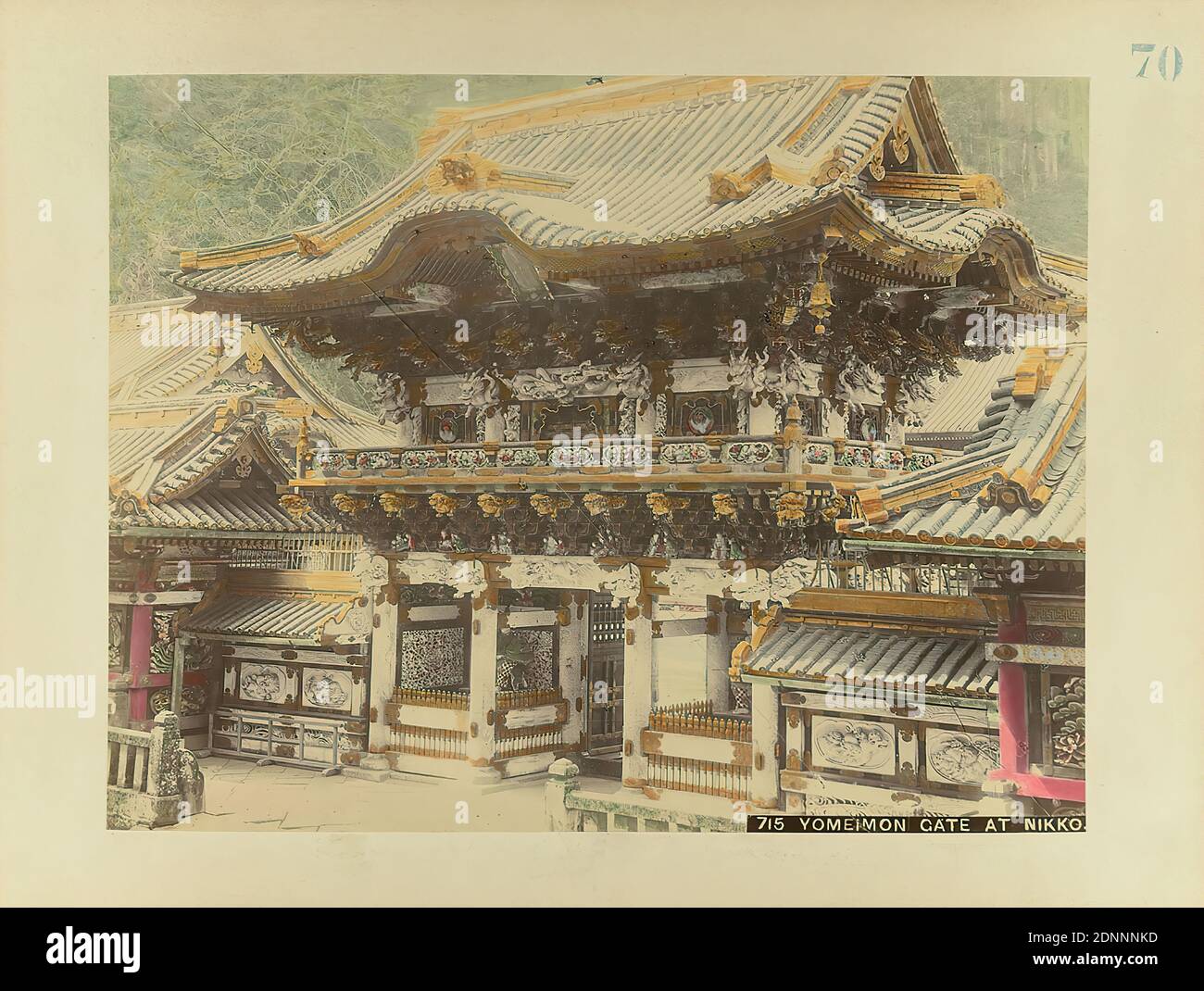 Yomeimon Gate at Nikko, albumin paper, hand-colored, black and white ...