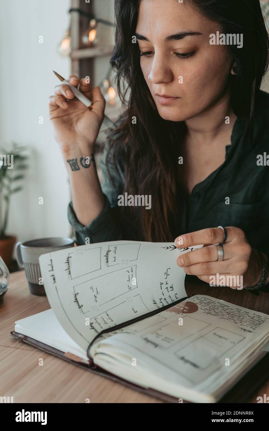Woman checking her diary Stock Photo - Alamy