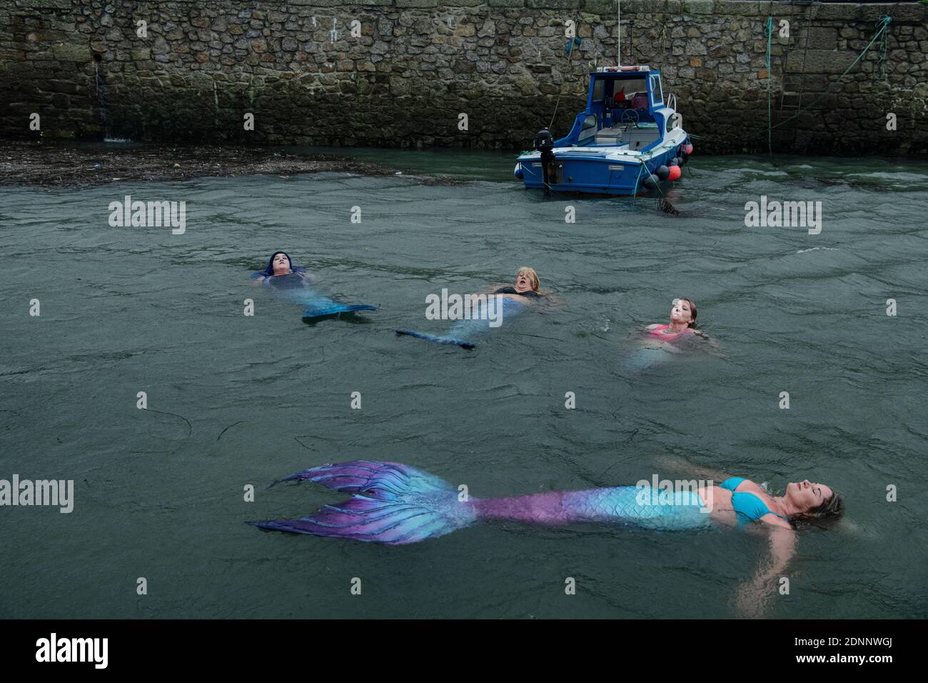 Mermaids swimming in the harbour at porthleven cornwall hi-res stock ...