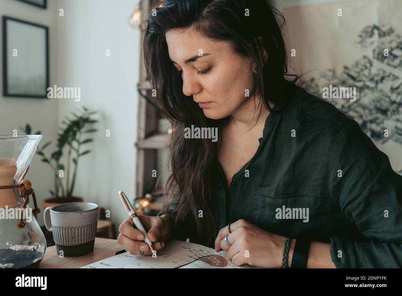 Woman making notes in diary Stock Photo - Alamy