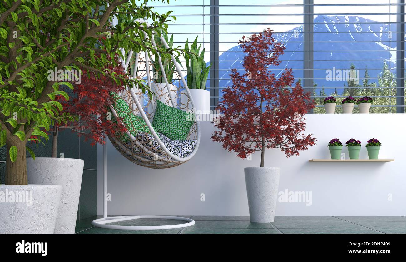 3d rendering of an idea for a terrace with simple interior solution ...