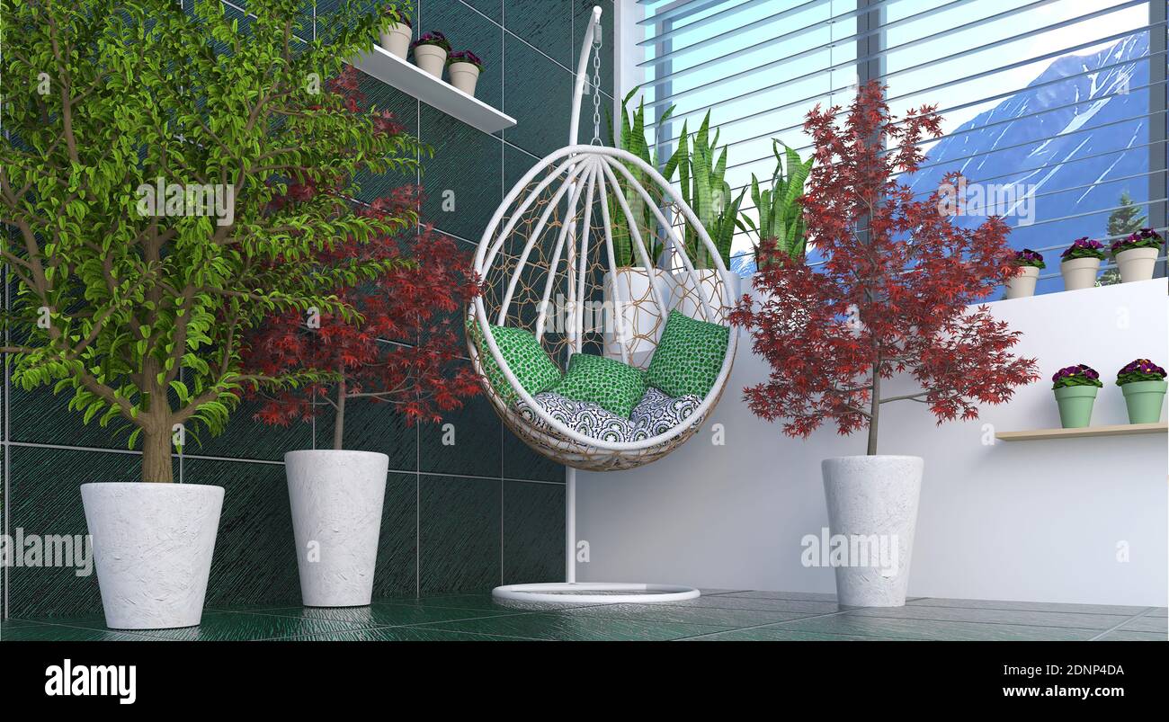 3d rendering of an idea for a terrace with simple interior solution ...