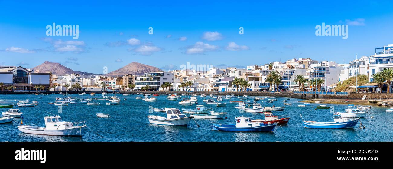 Landscape with Arrecife, capital of Lanzarote, Canary Islands, Spain ...