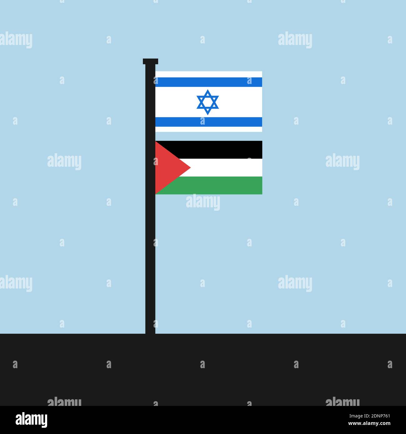 Two flags of Israel and Palestine one one flagpost - coextistence of ...