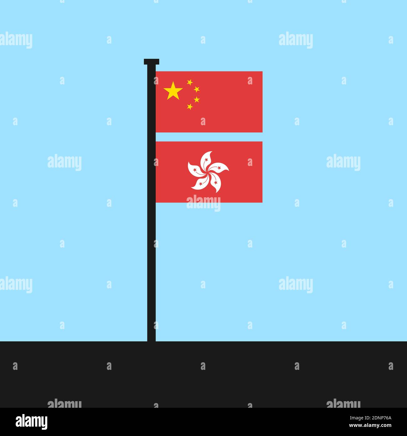 Two flags of Hong Kong and China one one flagpost - one country two ...