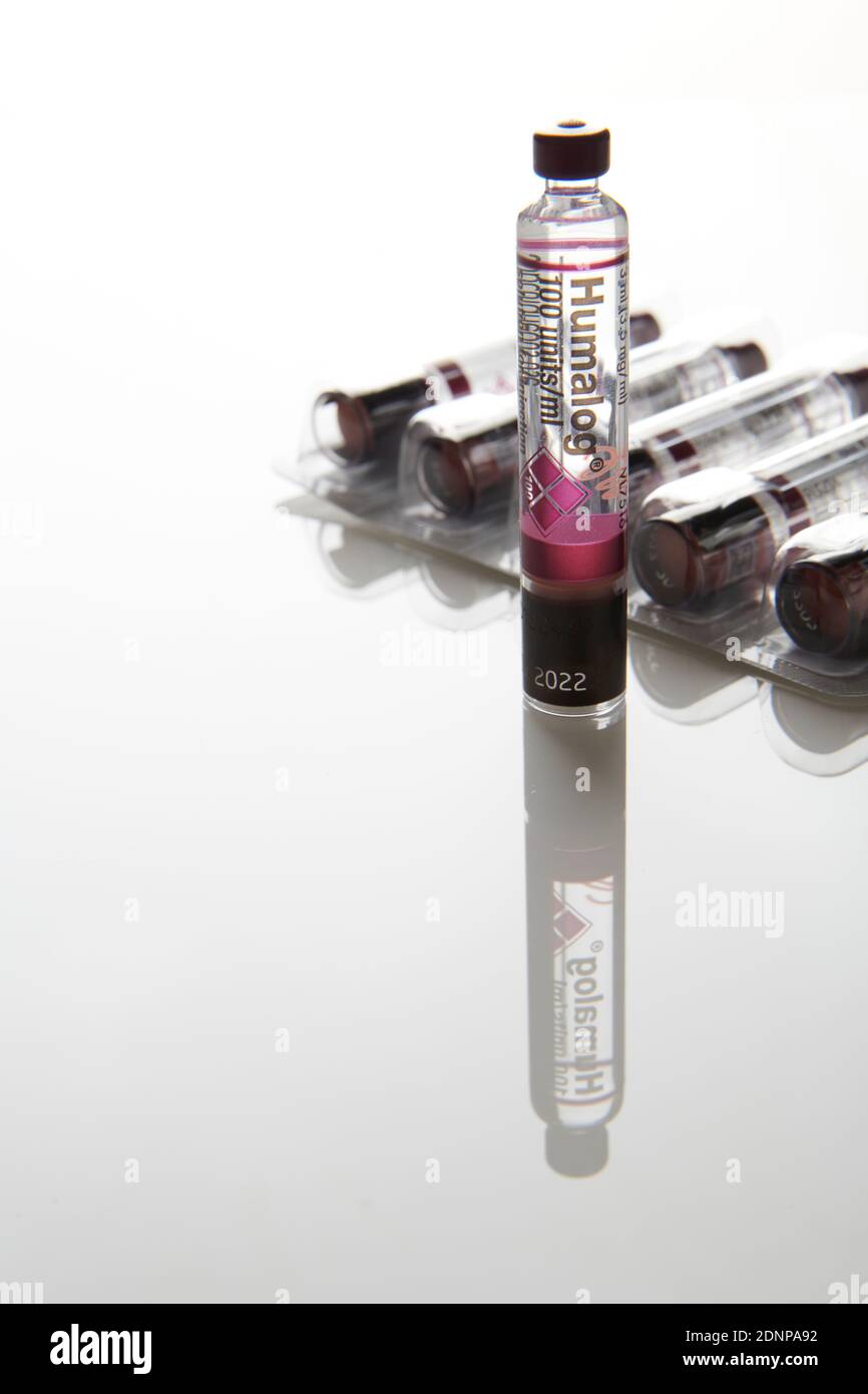Insulin Rapid acting Humalog in glass vials ready for injection, Human ...