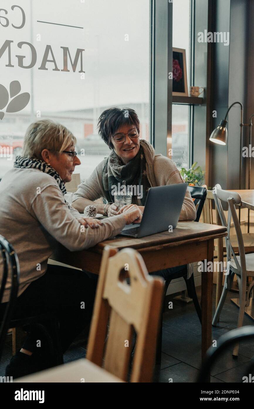 Women using laptop in cafe Stock Photo - Alamy