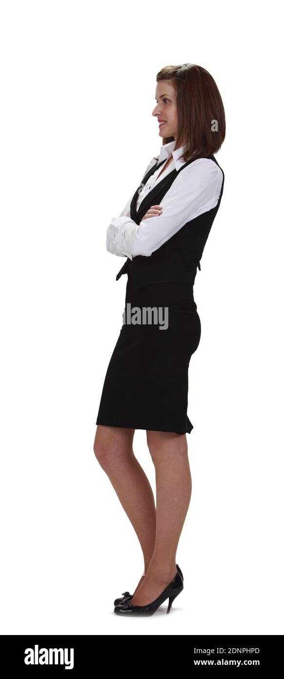 Woman standing against black background Cut Out Stock Images & Pictures ...