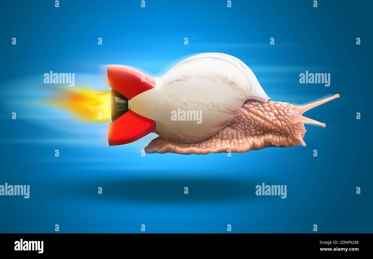 Snail flying fast with rocket shell. Business career innovation success ...