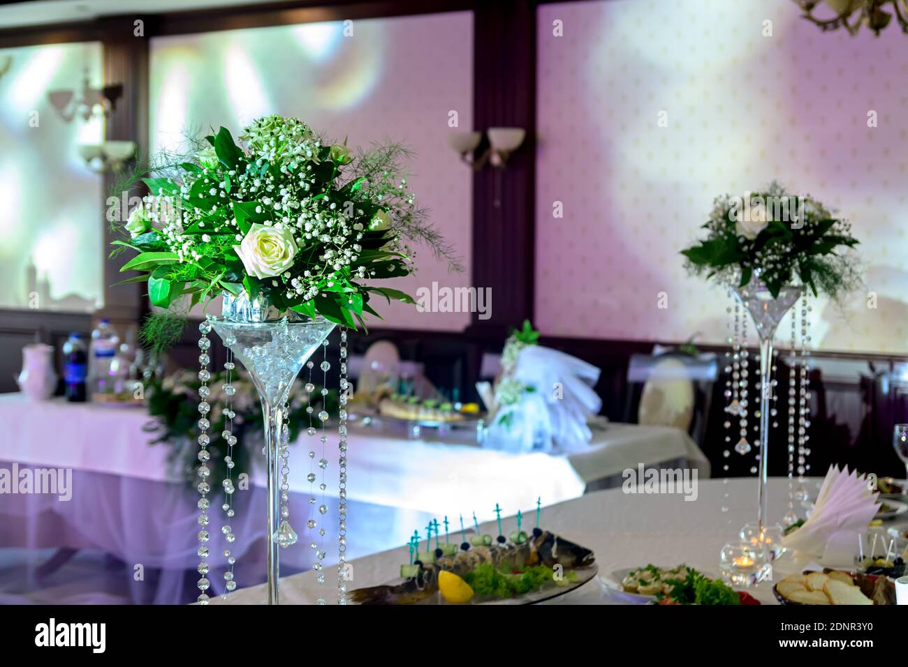 Flower Arrangement for Decorating a Banquet Table Stock Photo - Alamy
