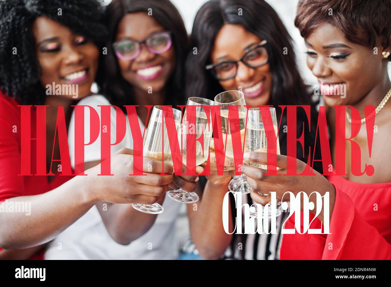 Happy New Year 2021 Chad! Group of partying african girls clinking ...