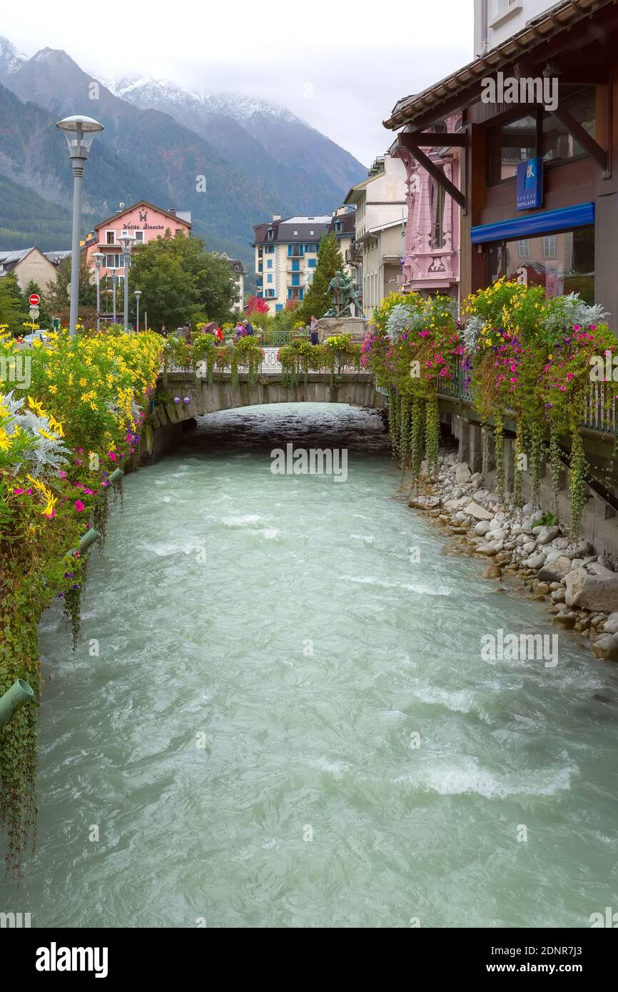 Chamonix Mont-Blanc, France - October 4, 2019: River Arve and autumn ...