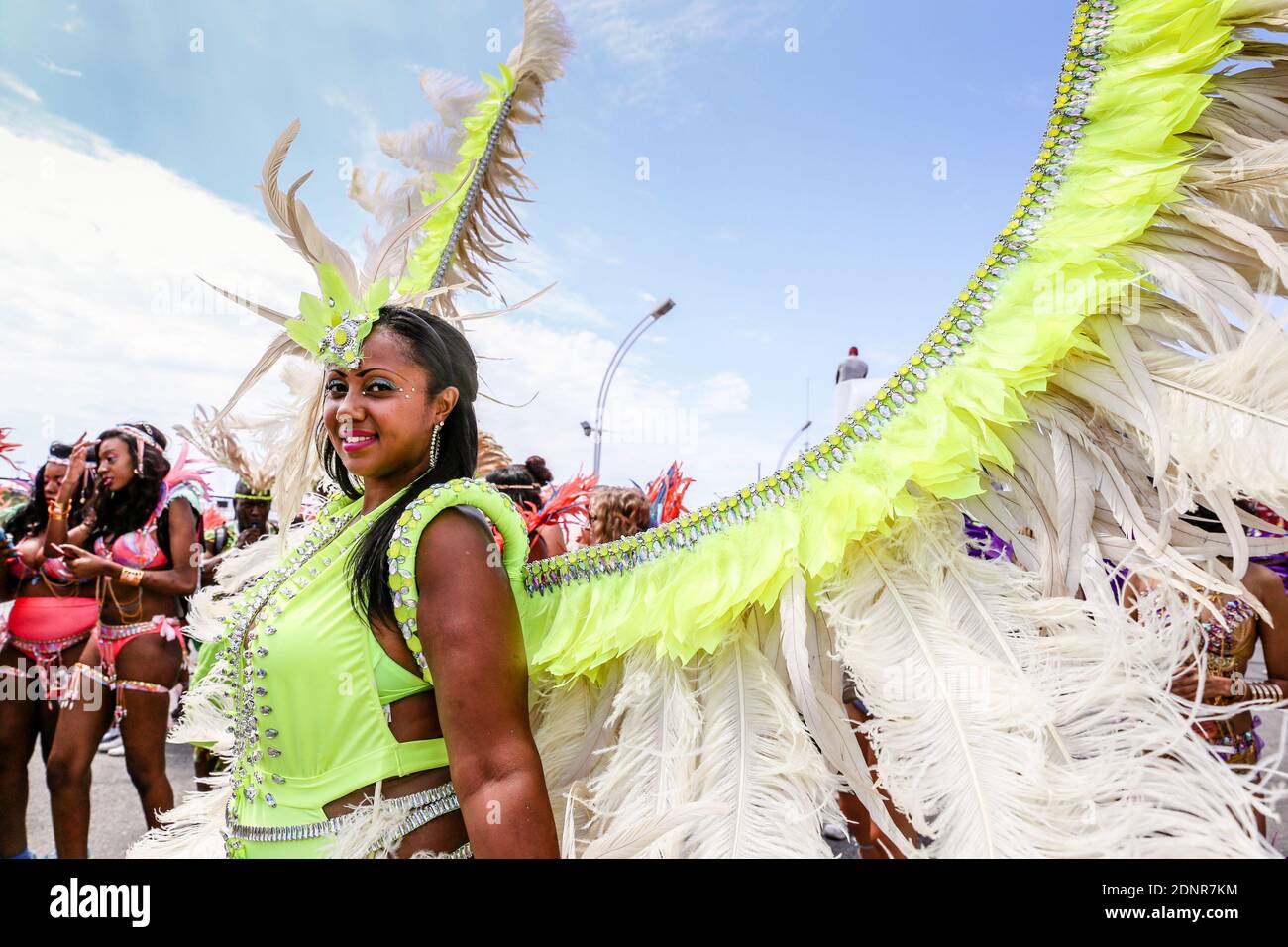 A participant dressed in colorful costume at the Toronto Caribbean ...