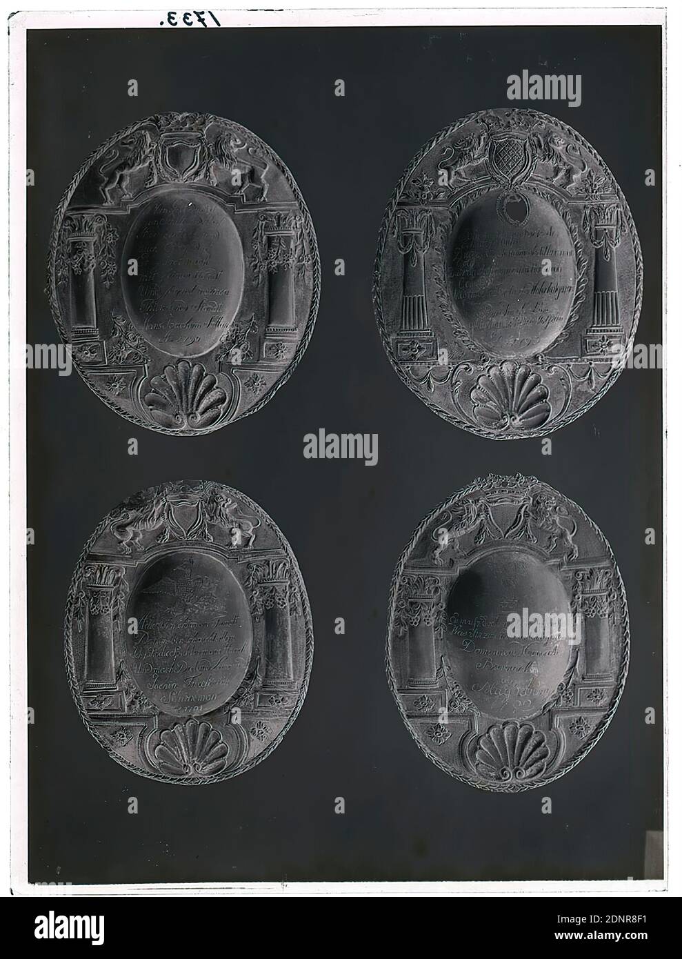 Wilhelm Weimar, Four silver guild signs, glass negative, black and ...