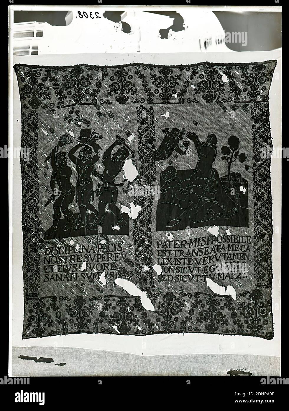 Wilhelm Weimar, fillet embroidery, part of a hunger cloth, glass ...