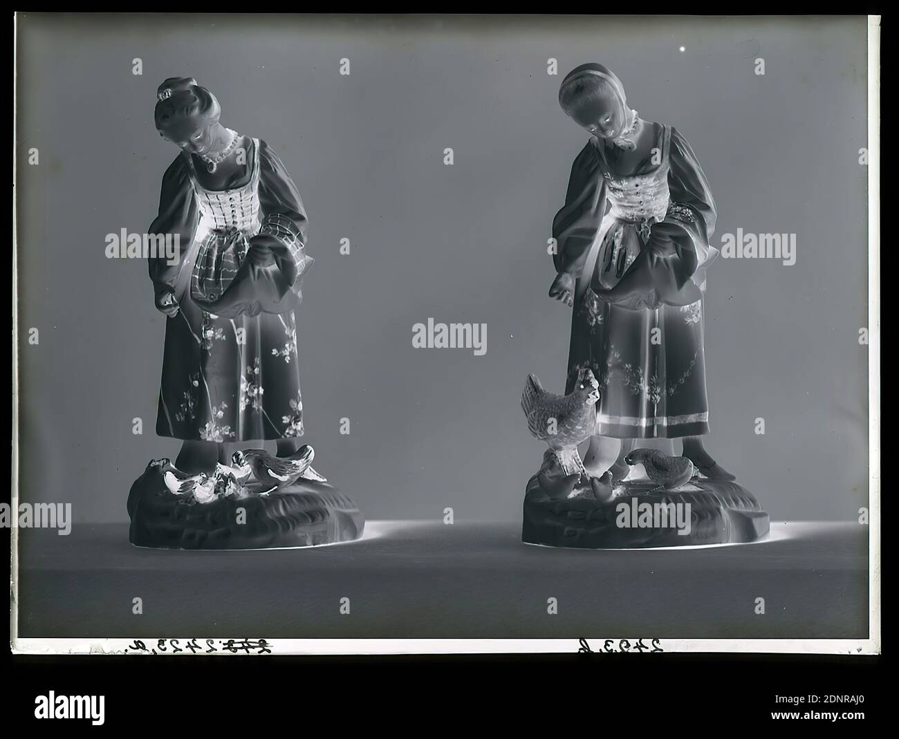 Wilhelm Weimar, Two figures chicken feeding girls, glass negative ...