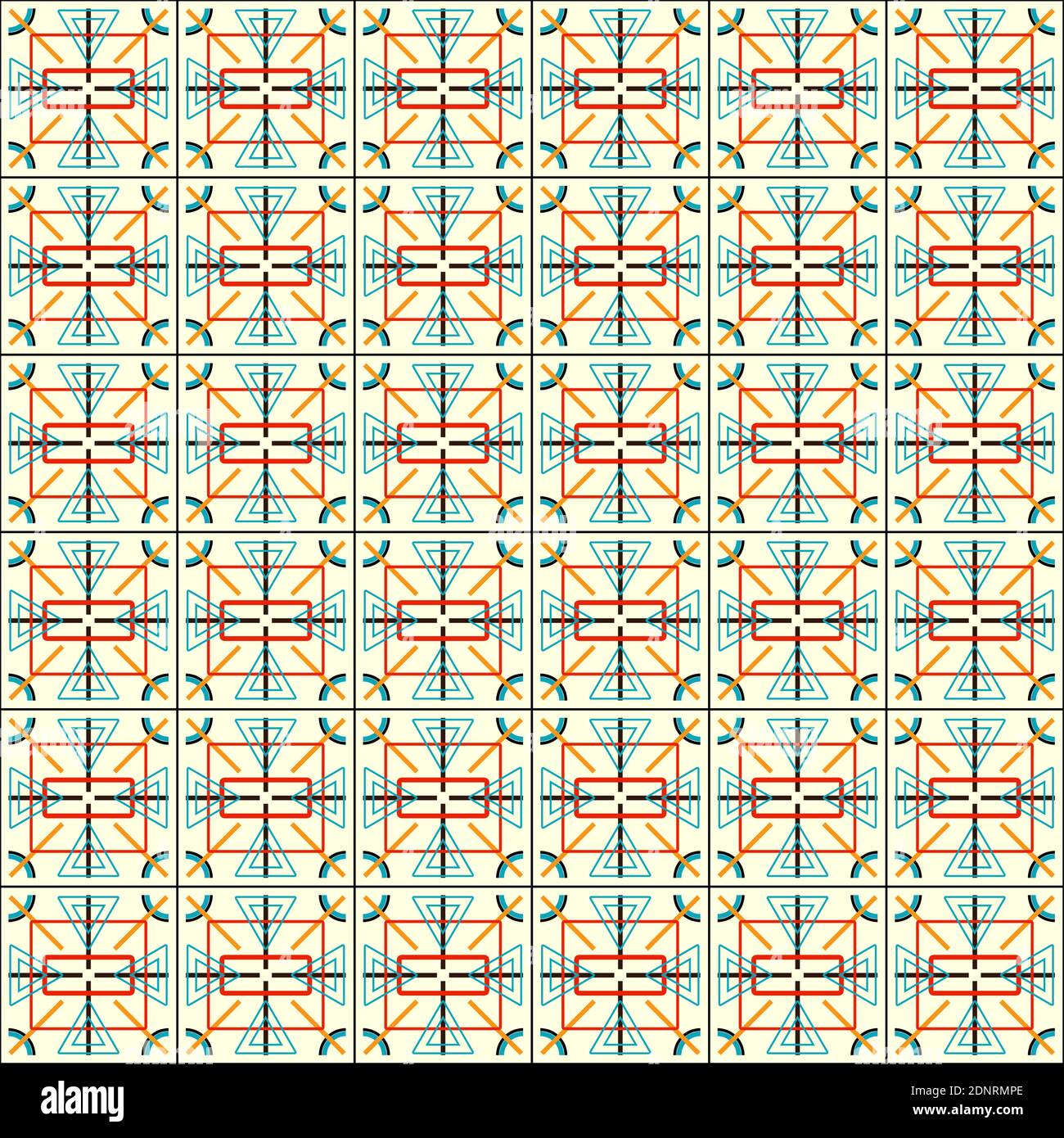 Complex geometric pattern in assorted shapes and colors on a light ...