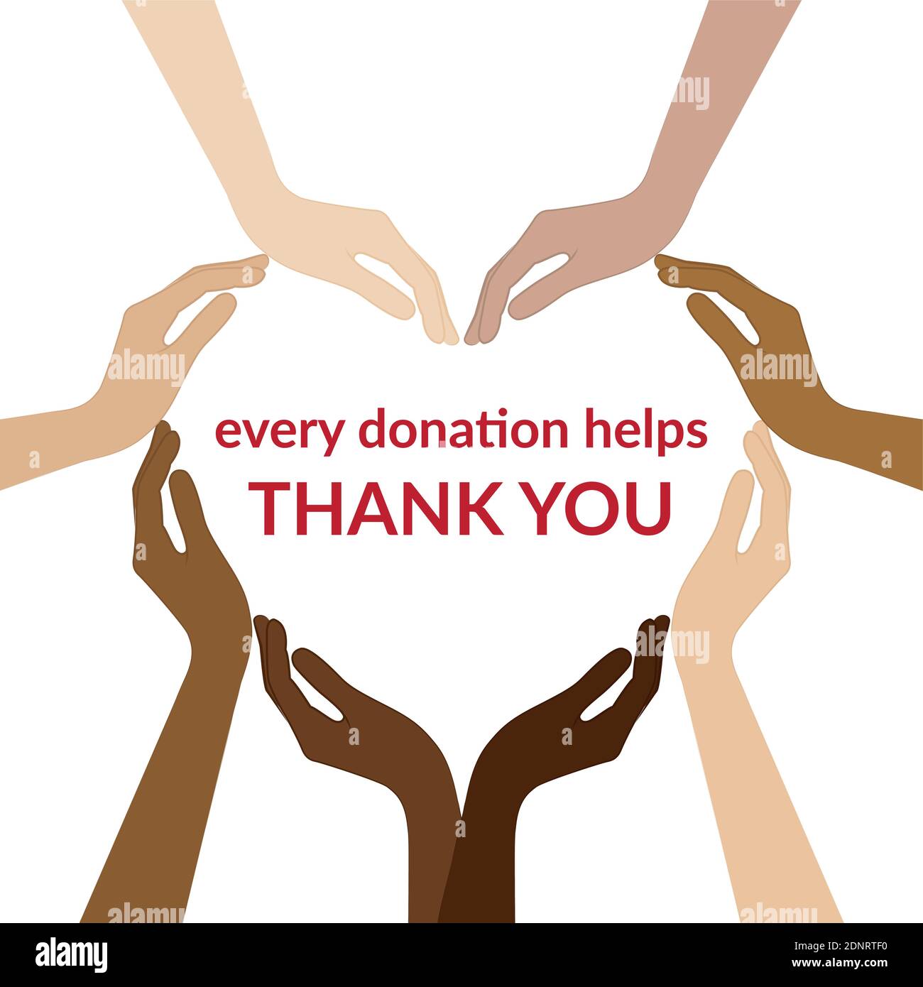 human hands with different skin colors form a heart for donation vector ...