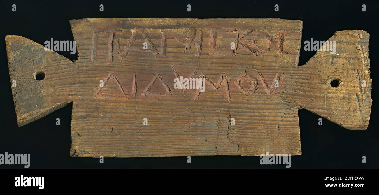 mummy label of Paniskos in the form of a tabula ansata, wood, sawn ...