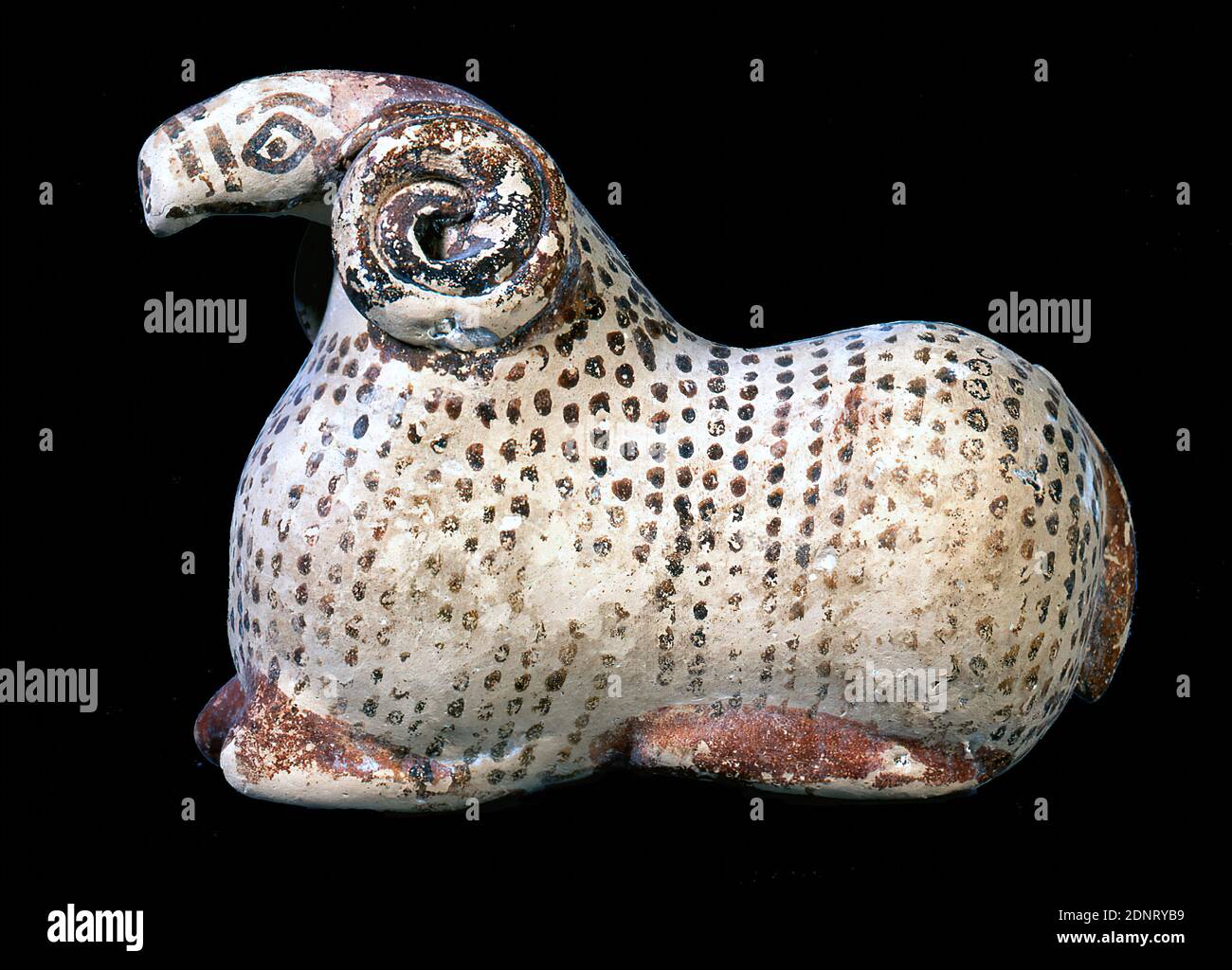 Ointment vessel in the shape of a bedded ram, clay, hand modeled ...