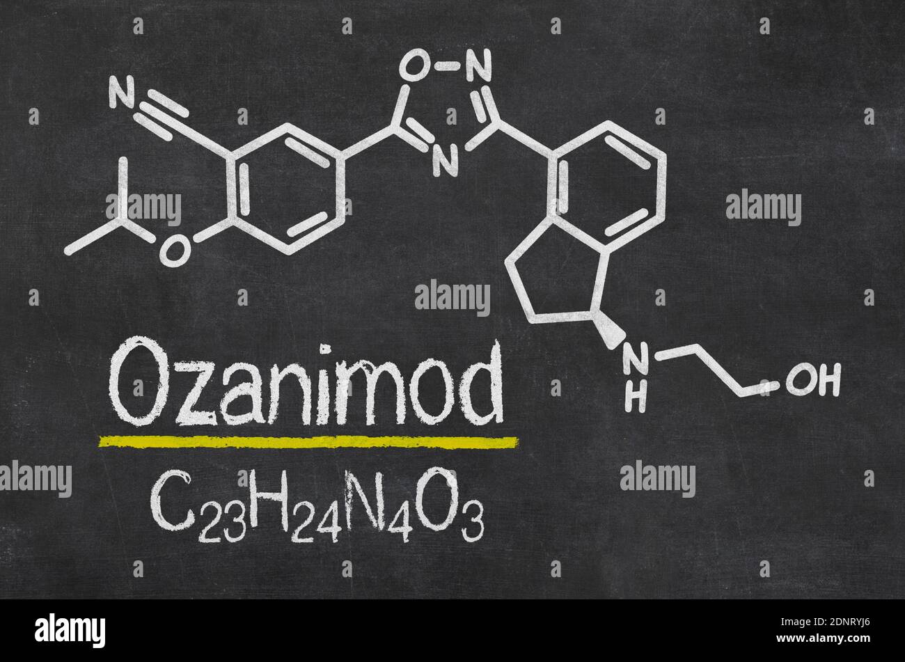 Blackboard with the chemical formula of Ozanimod Stock Photo - Alamy