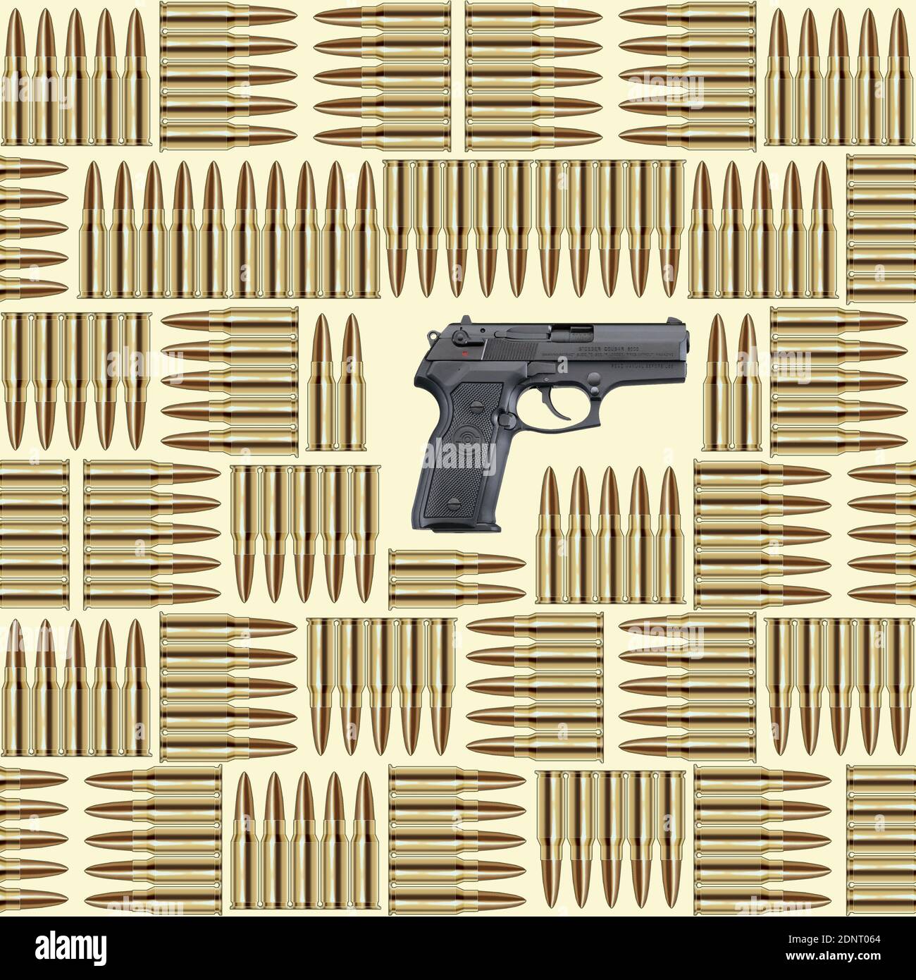 Gun and bullets pattern on a light khaki background Stock Photo - Alamy