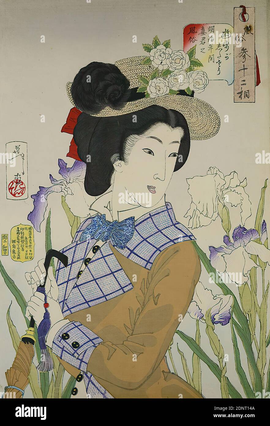 Tsukioka Yoshitoshi, She seems to go for a walk: Customs of a housewife ...