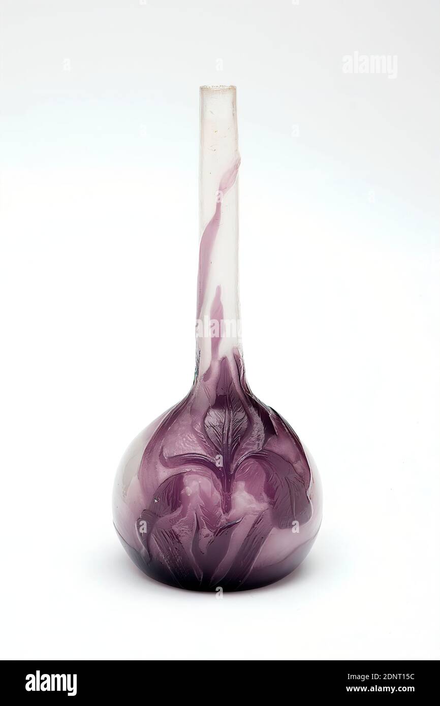 Emile Gallé, Vase with iris decoration, Hamburg, glass, overlayed ...