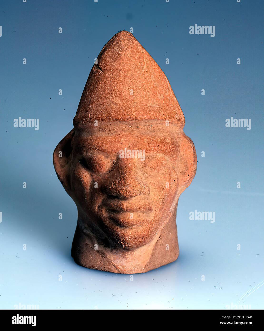 Male head, Clay, pressed into shape, hand modeled, fired (ceramic ...