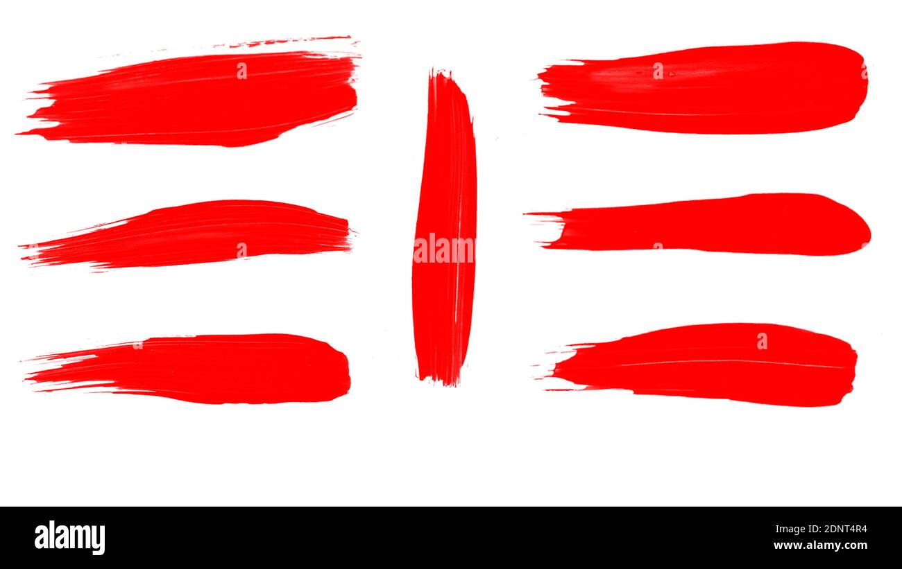 Abstract red watercolor smear brushes. Set of stroke brushes Stock ...