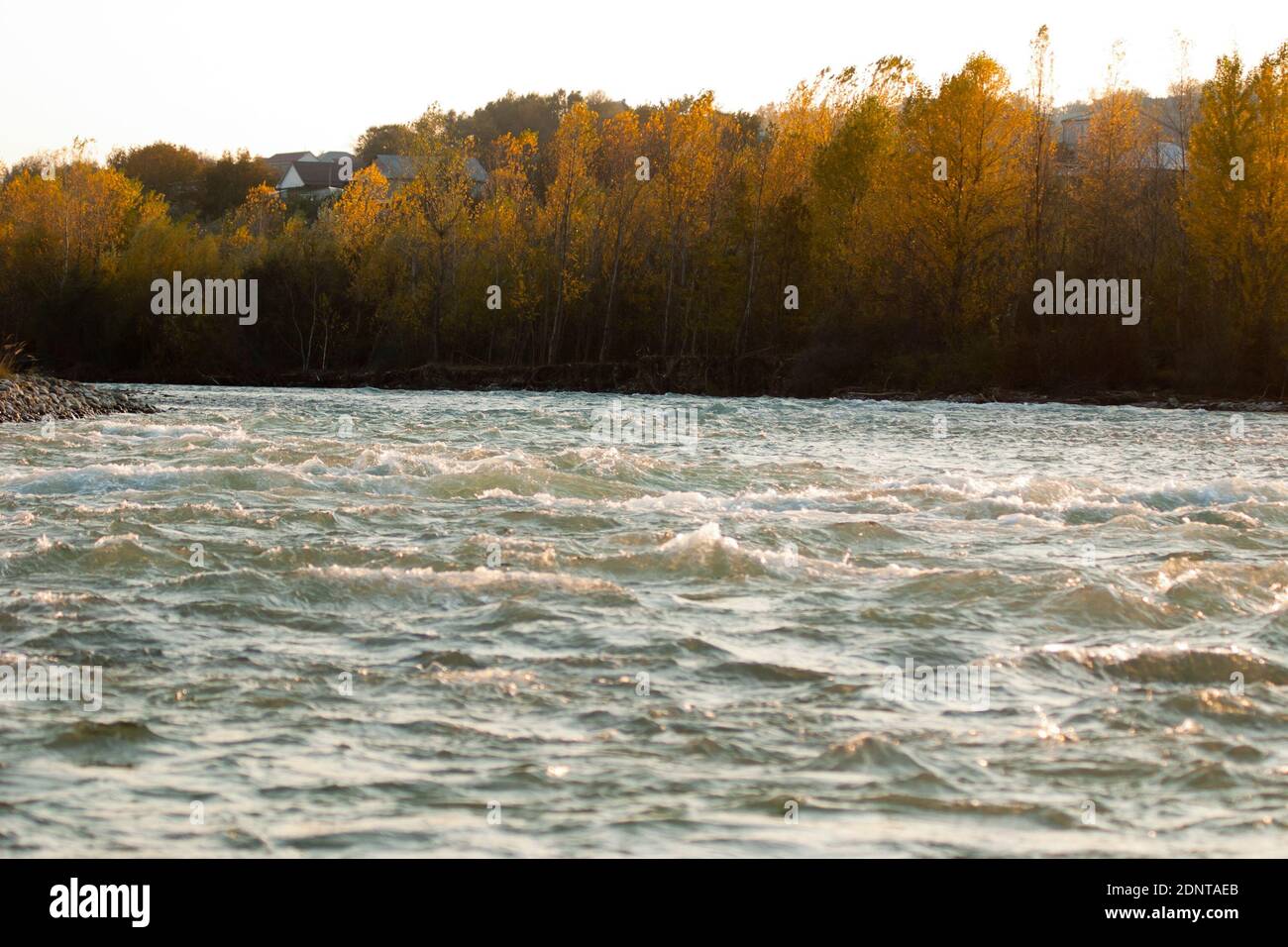 The Kuban River in the suburbs of the city of Cherkessk at sunset ...