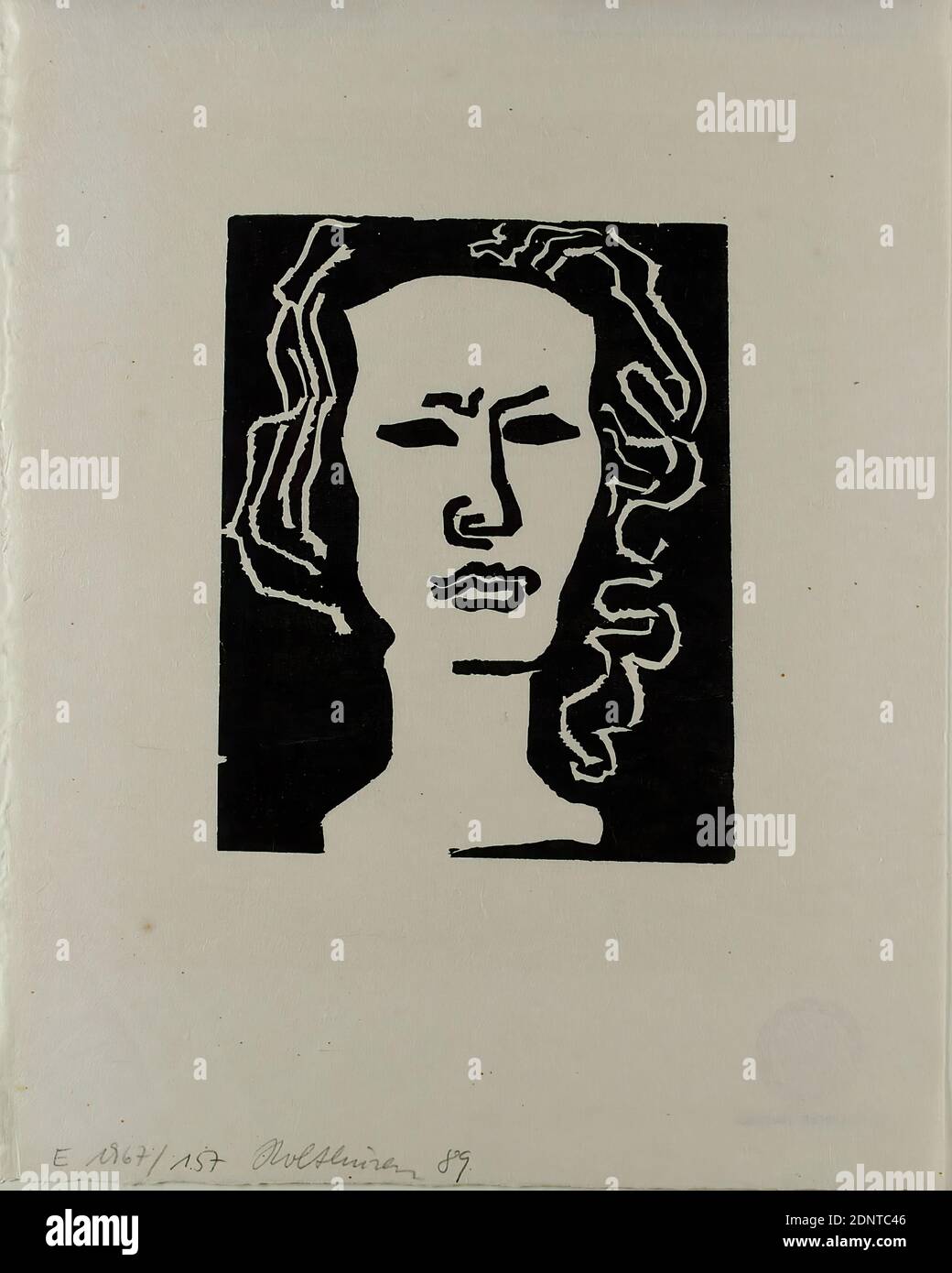 Gustav Heinrich Wolff, female head, Japan paper, woodcut, woodblock on ...