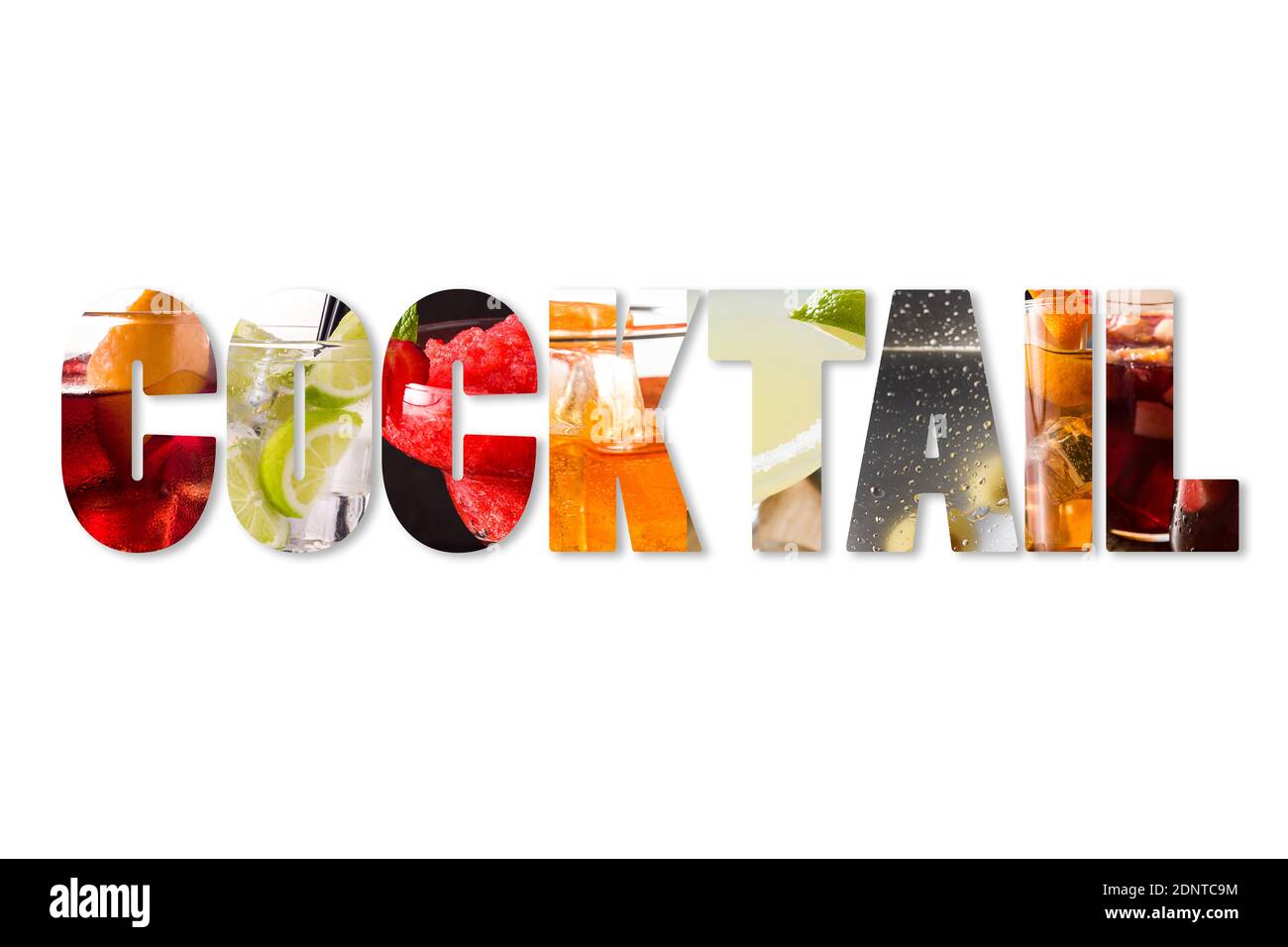 The word COCKTAIL composite with different cocktail photos inside Stock ...