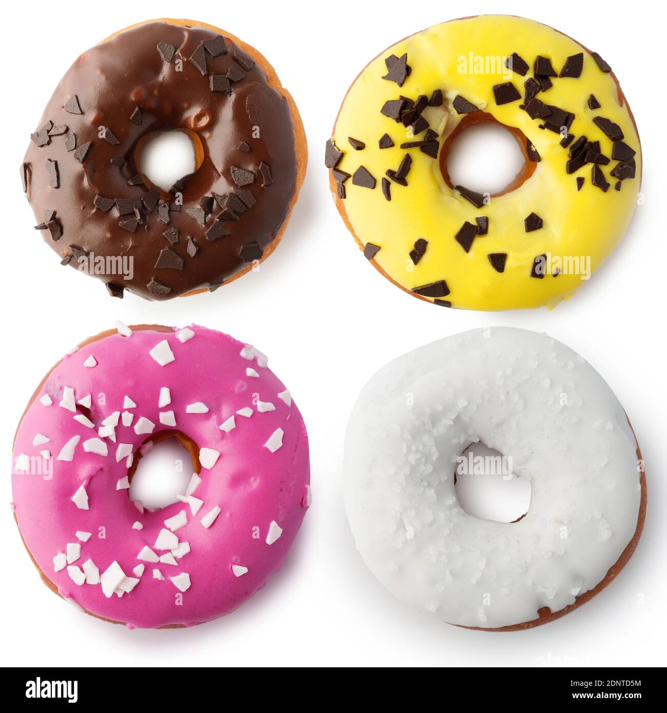 Set of different donuts top view isolated on white background Stock ...