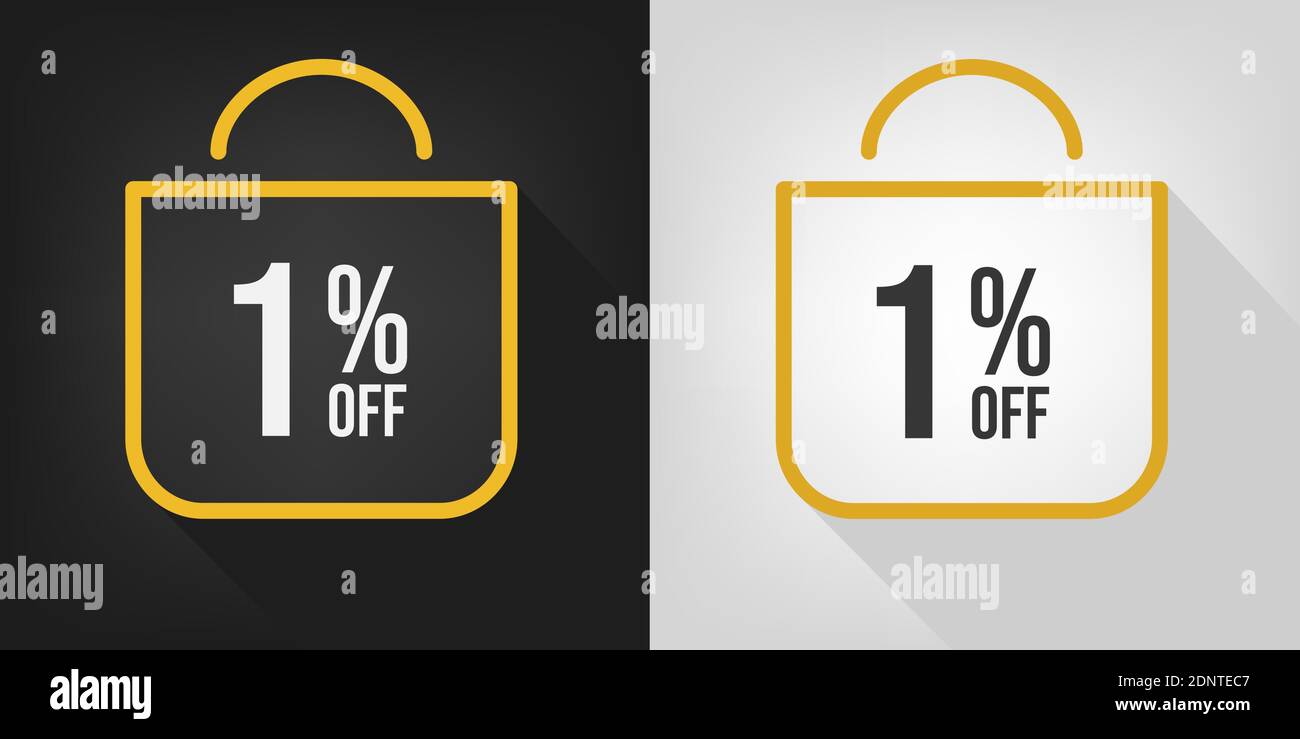 1 percent off. Black, white and yellow banner with one percent discount ...