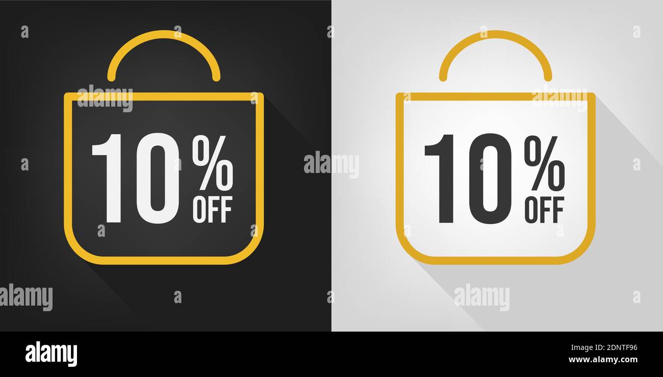 10 percent off. Black, white and yellow banner with ten percent ...