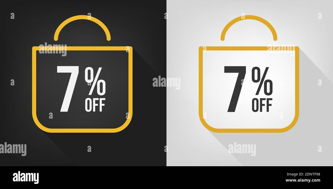 7 percent off. Black, white and yellow banner with seven percent ...