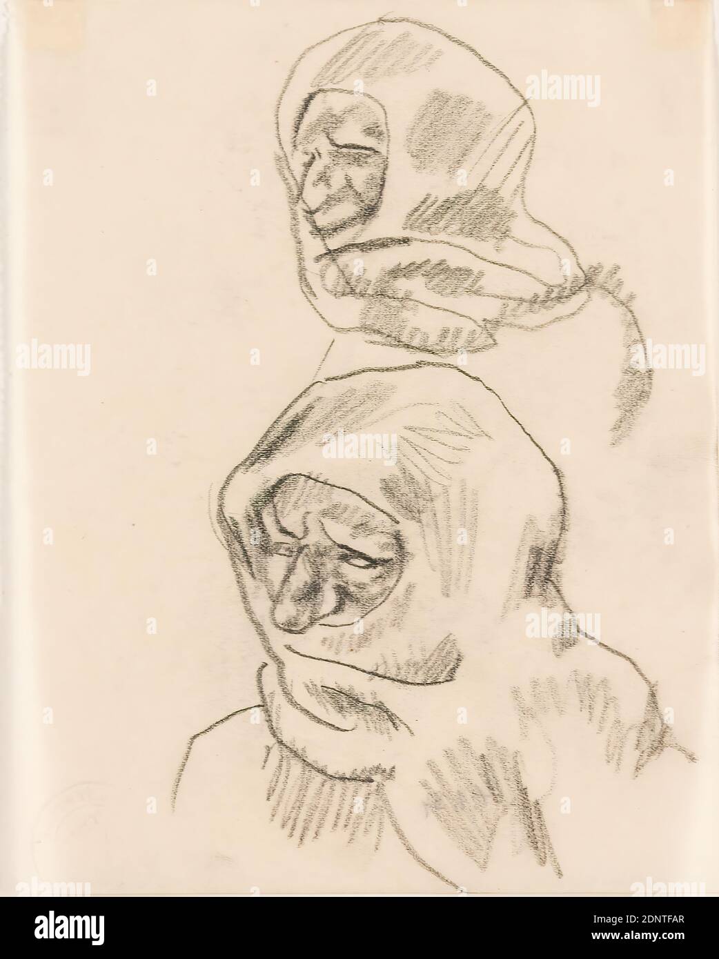 Gustav Heinrich Wolff, Two head studies, pencil, vellum, drawing ...